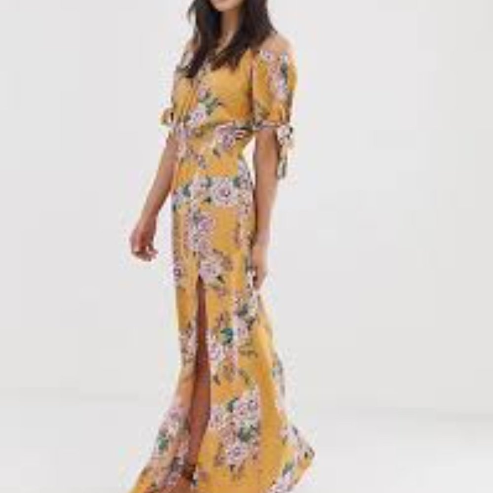 Band Of Gypsies Off Shoulder Maxi Dress In Yellow Flo… Gem